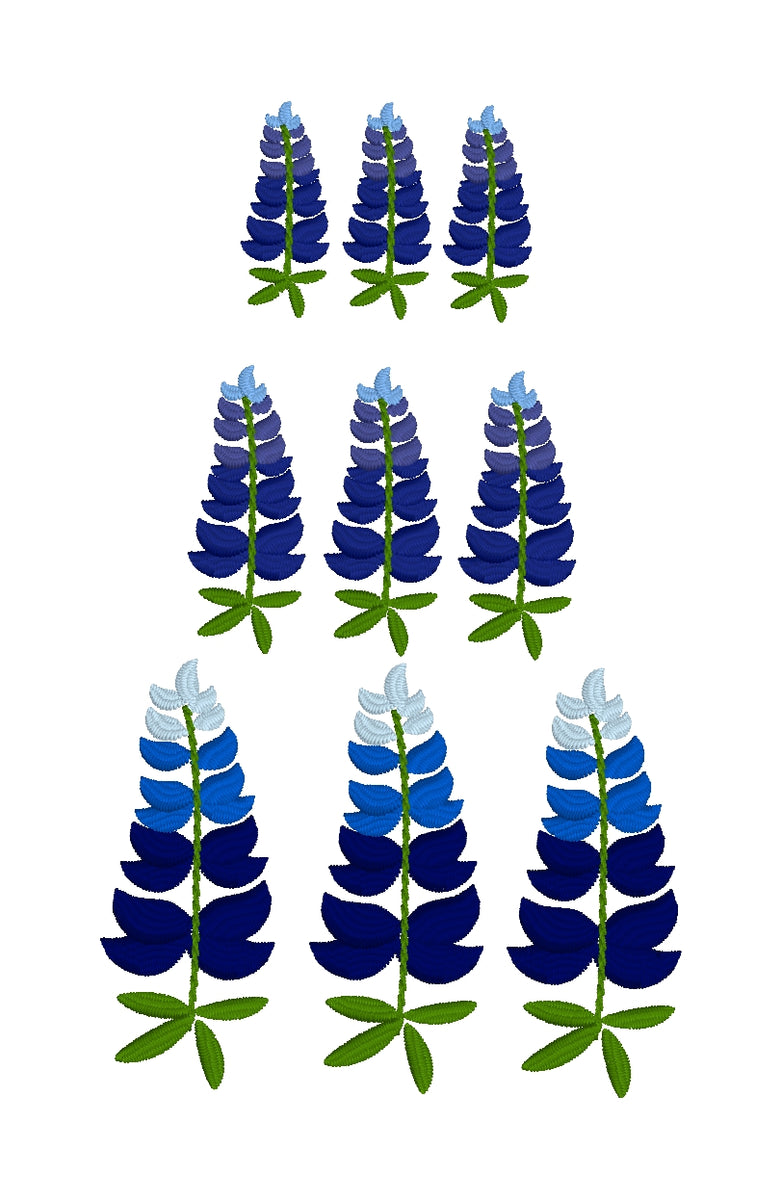 Bluebonnet Embroidery Design Set Three Sizes, Trio and Singles ...