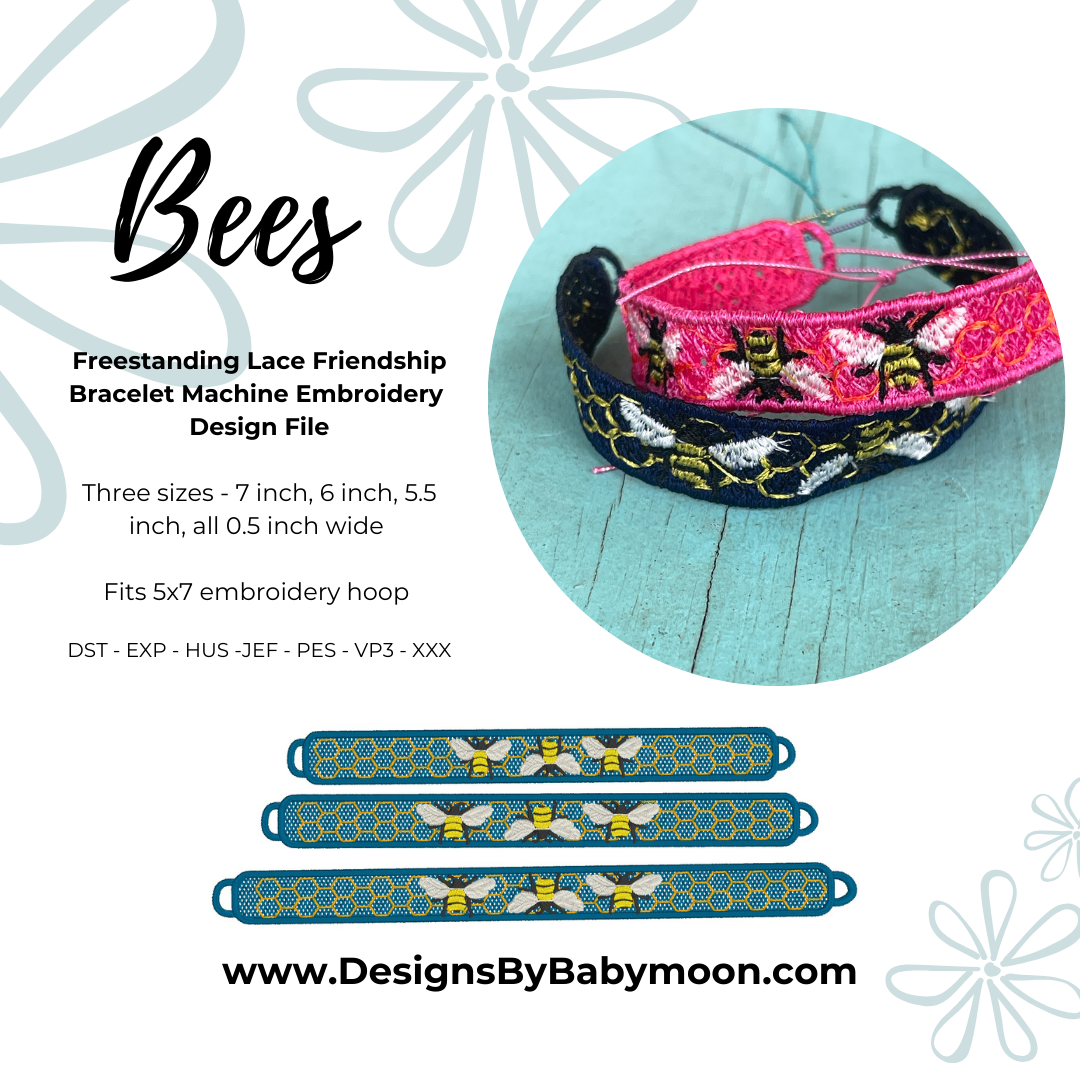 FSL Friendship Bracelet Bees- In the Hoop Freestanding Lace Bracelet i ...