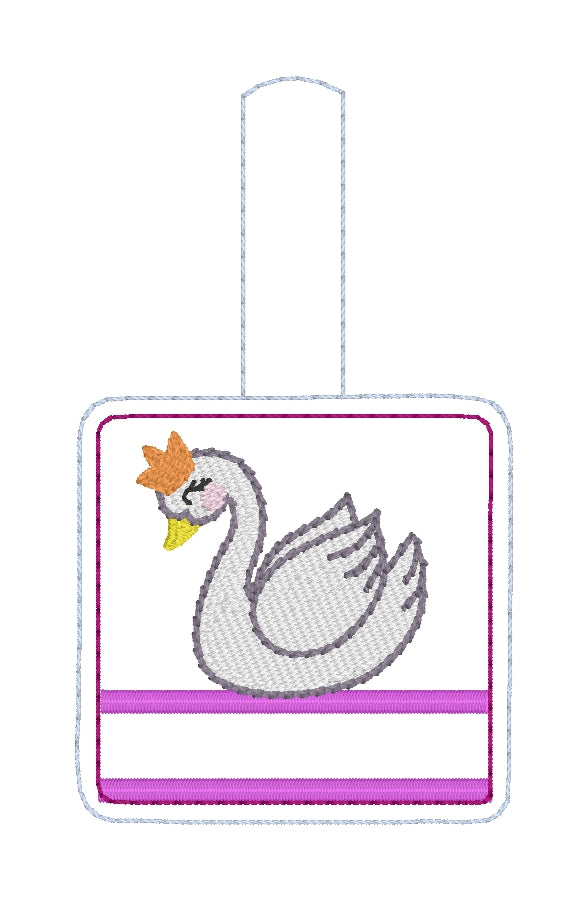 Swan snap tab Bag Tag for 4x4 hoops – Designs By Babymoon