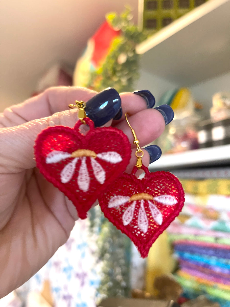 Daisy Heart FSL Earrings - In the Hoop Freestanding Lace Earrings ...