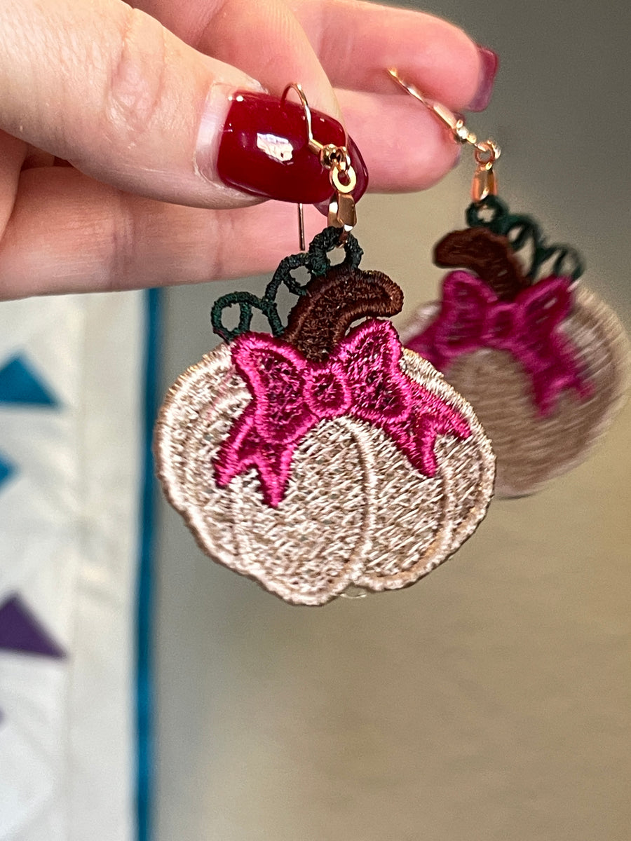 Pumpkin Bow FSL Earrings - Freestanding Lace Earring Design - In the H ...