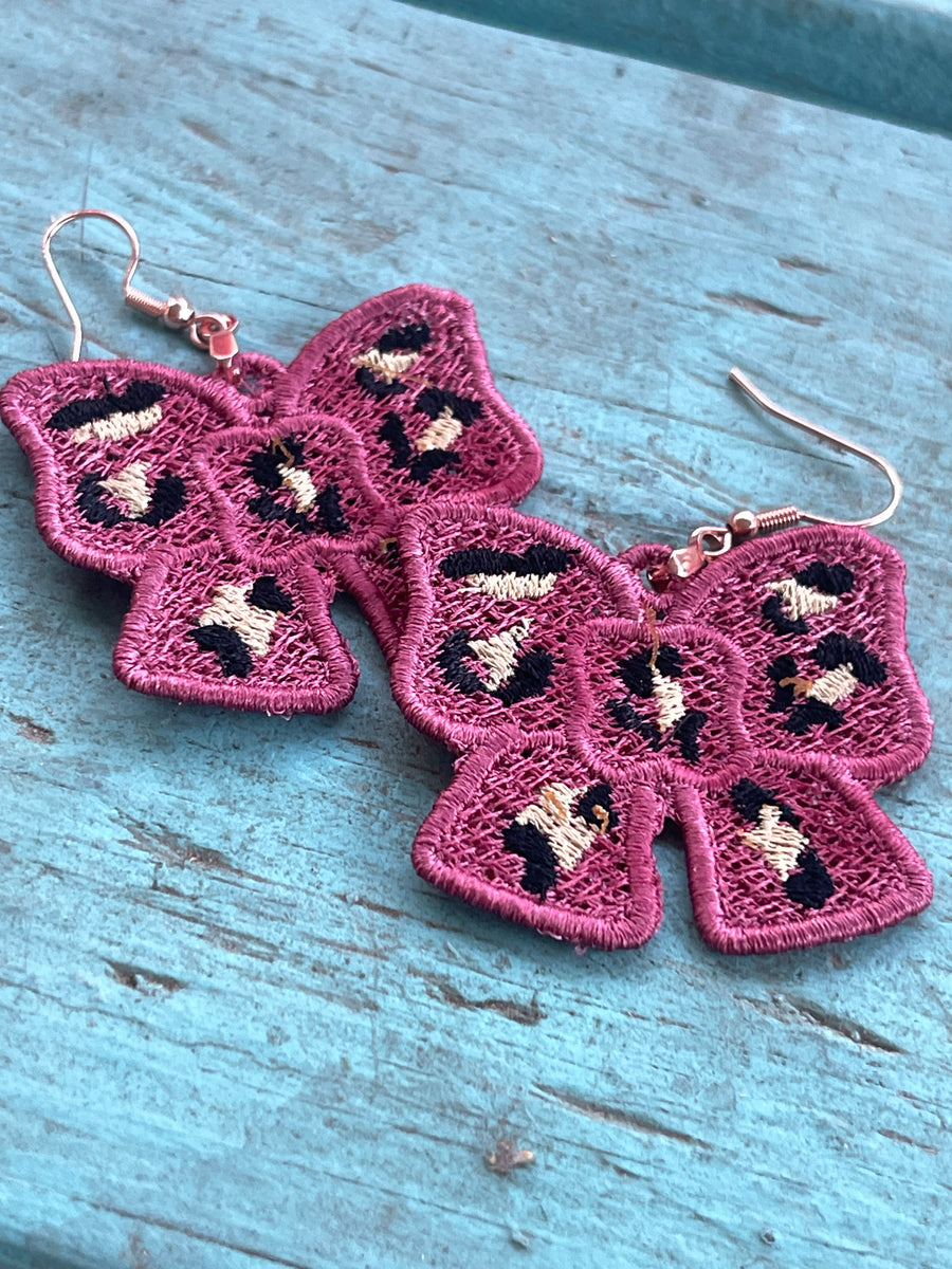 Leopard Bow FSL Earrings - Freestanding Lace Earring Design - In the H ...