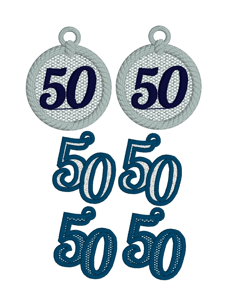 FSL "50" Number Earrings Three Styles - In the Hoop Freestanding Lace ...
