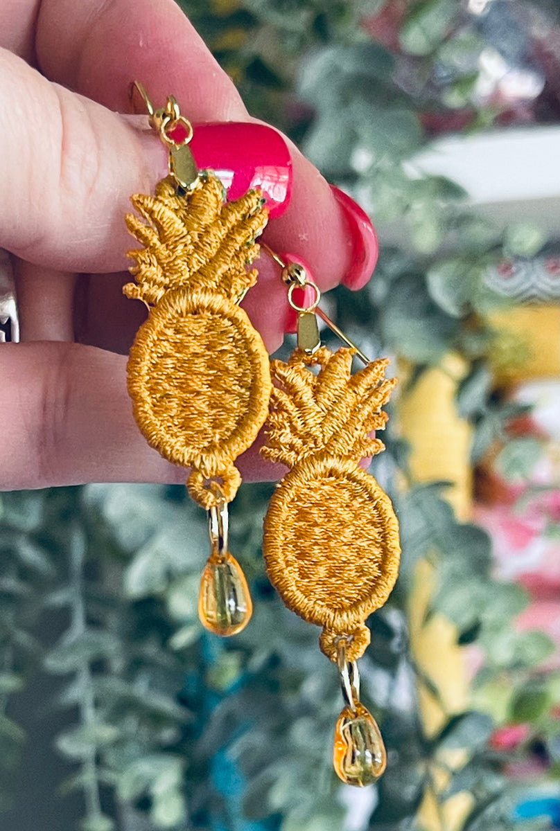 Pineapple Dangles FSL Earrings SET- In the Hoop Freestanding Lace Earr ...