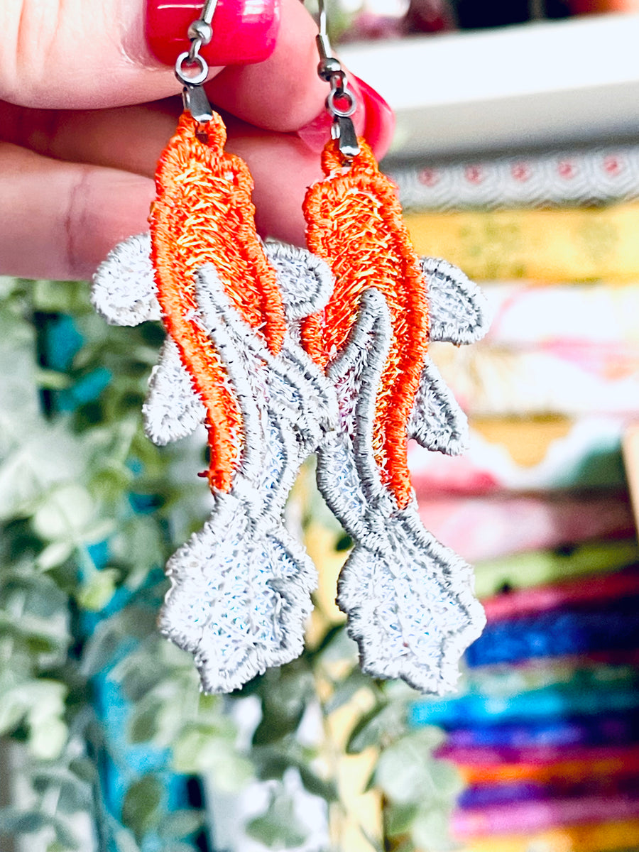 Koi Goldfish FSL Earrings- In the Hoop Freestanding Lace Earrings ...