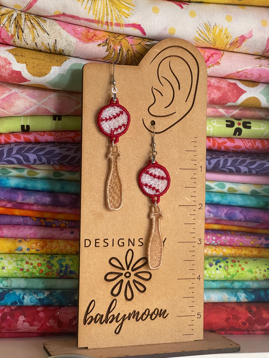Baseball And Bat Dangle FSL Earrings - Freestanding Lace Earring Desig ...