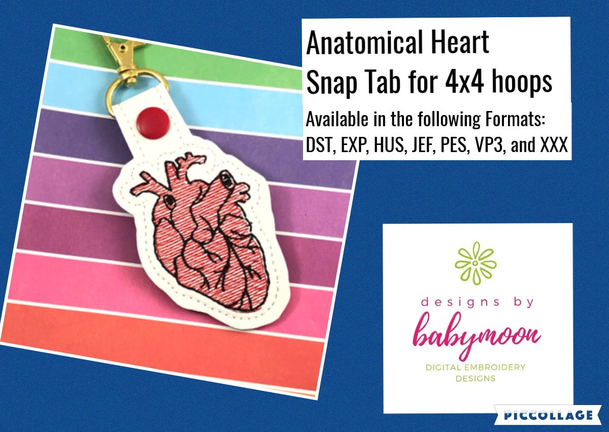 Anatomical Heart snap tab for 4x4 hoops – Designs By Babymoon