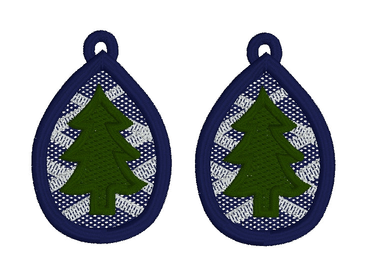 Christmas Tree Teardrop FSL Earrings - In the Hoop Freestanding Lace E ...