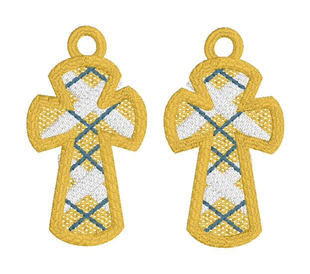 Plaid Cross FSL Earrings - Three Sizes - In the Hoop Freestanding Lace ...