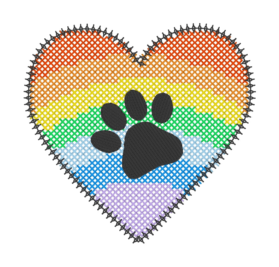 Cross Stitch Style Heart Rainbow Paw Print Embroidery Design – Designs ...