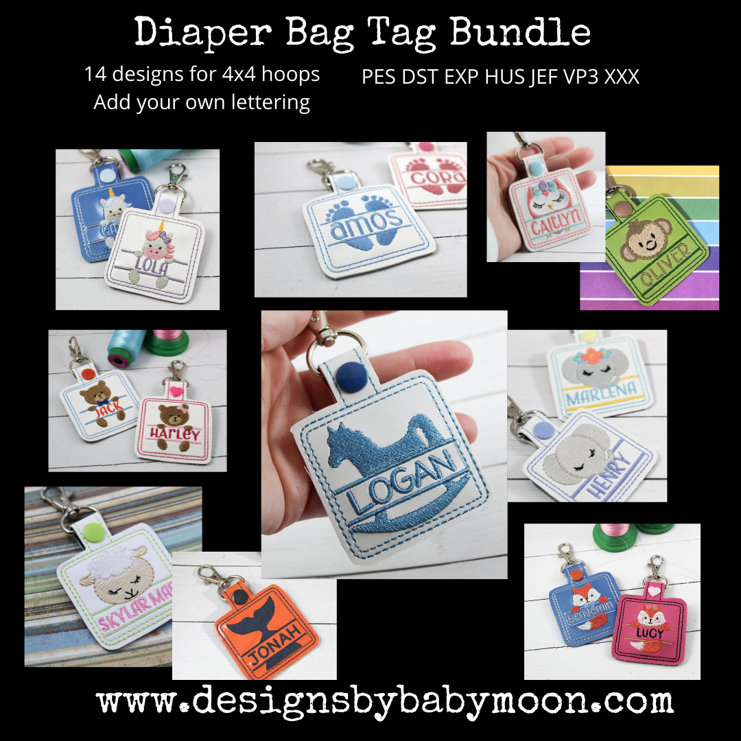 Diaper or Nursery Bag Tag Bundle - Sweet Baby Designs to Personalize f ...
