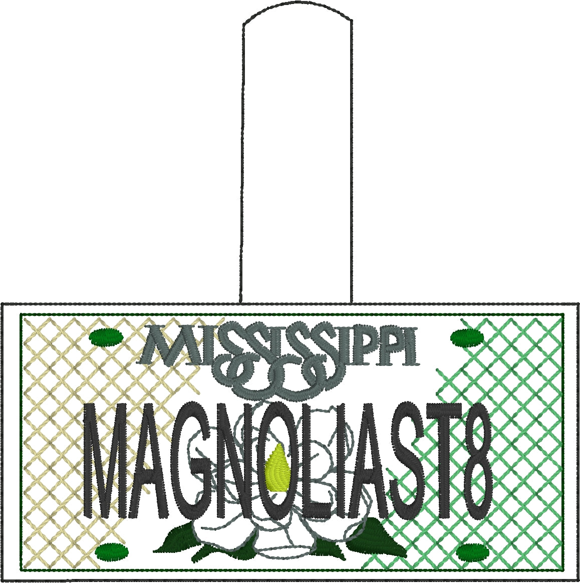 Mississippi Plate Embroidery Snap Tab – Designs By Babymoon
