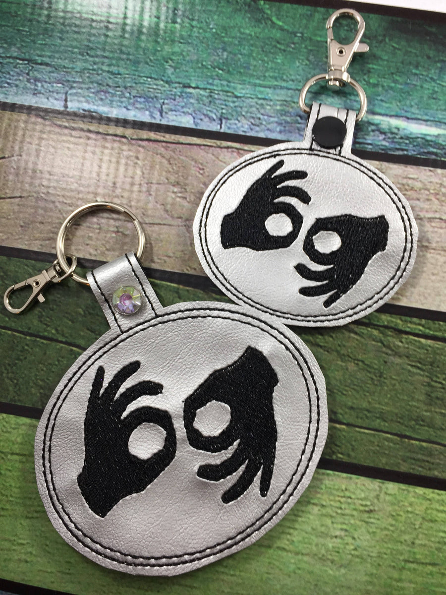 ASL Sign Language interpreter snap tab - Backpack/Keyfob tag embroider ...