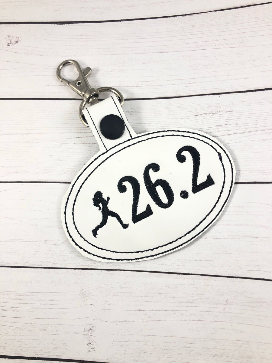 Marathon 26.2 Running Girl snap tab - Backpack/Keyfob tag embroidery d ...