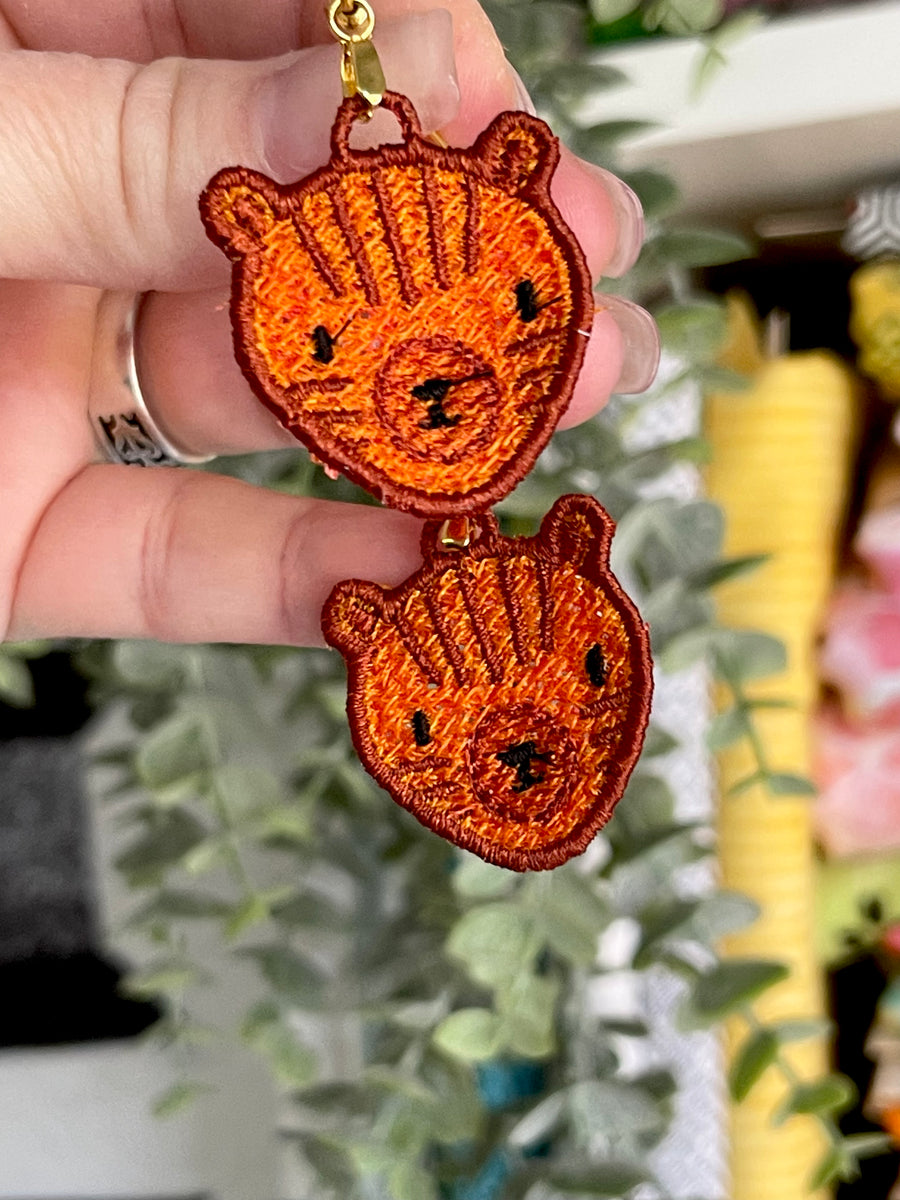 Tiger Face FSL Earrings - In the Hoop Freestanding Lace Earrings Desig ...