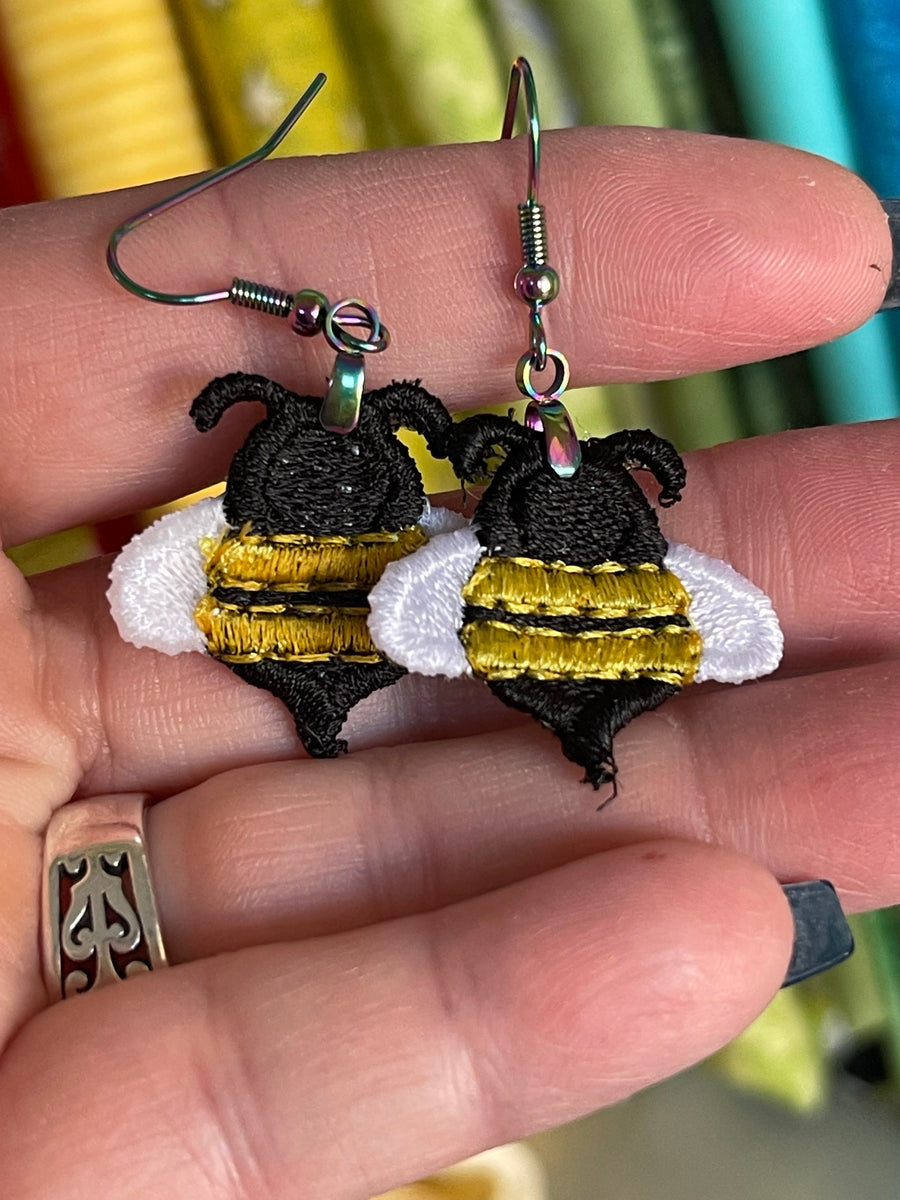 FSL Bee Earrings - In the Hoop Freestanding Lace Earrings – Designs By ...