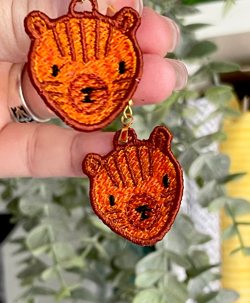 Tiger Face FSL Earrings - In the Hoop Freestanding Lace Earrings Desig ...
