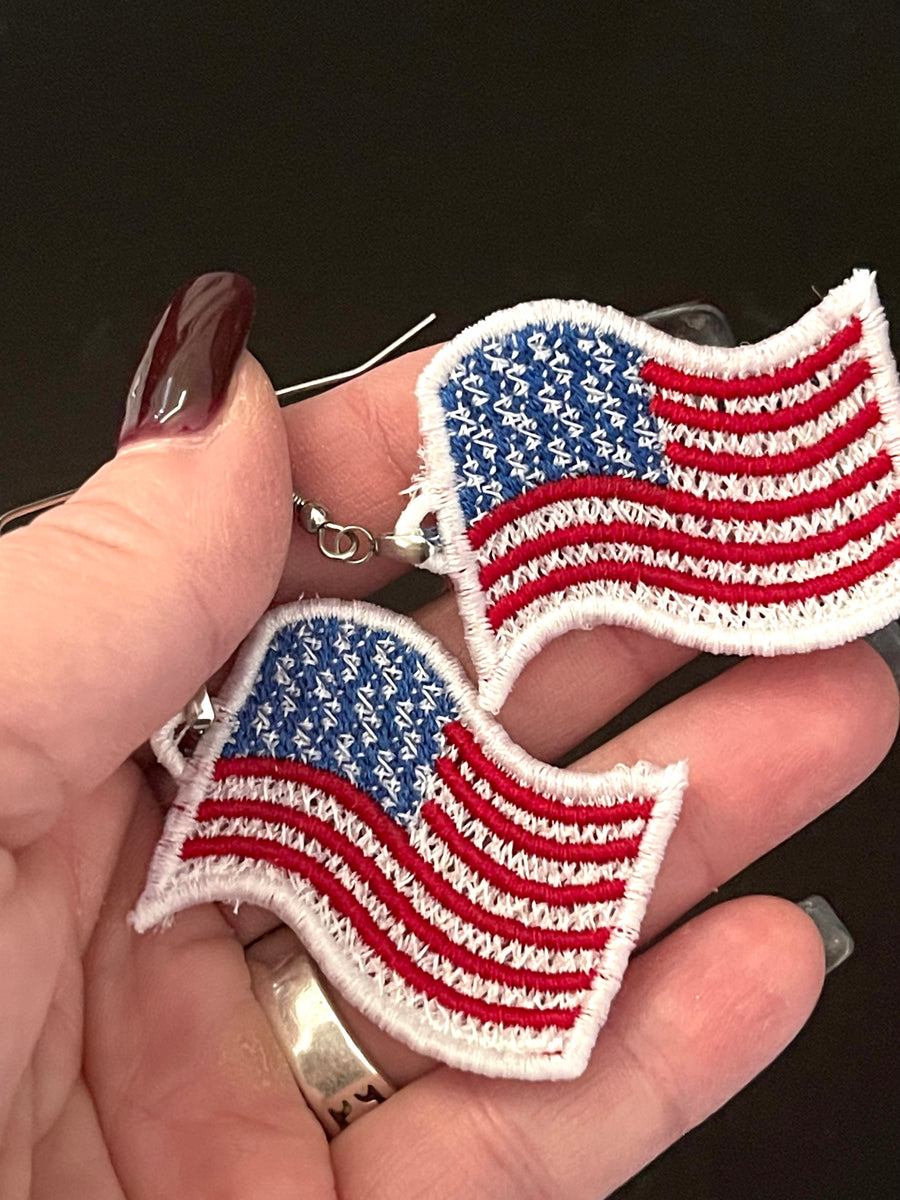 American Flag FSL Earrings - In the Hoop Freestanding Lace Earrings ...