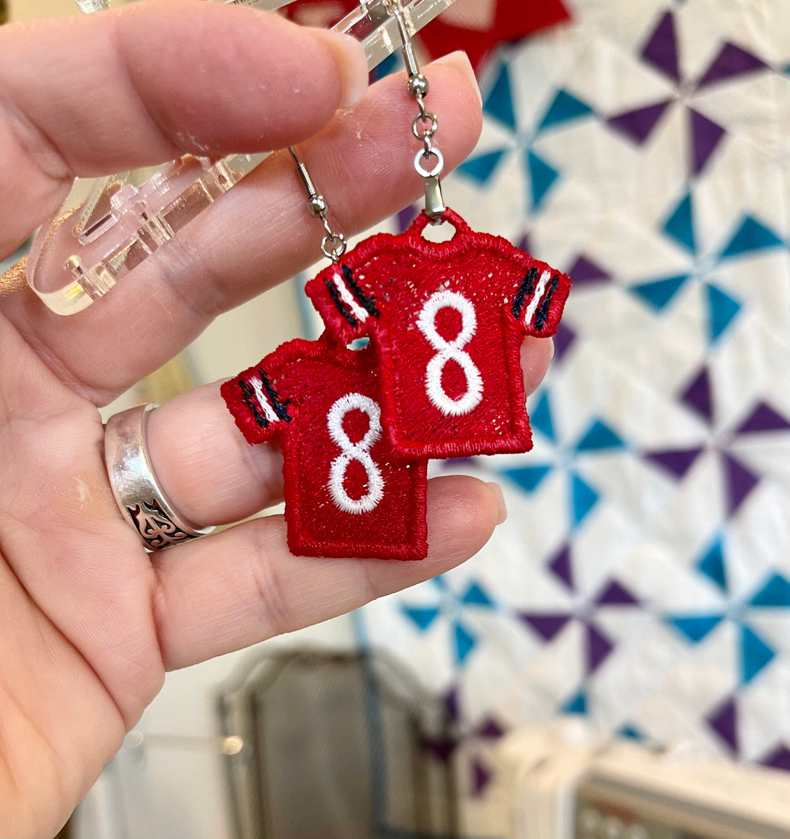 Football Jersey FSL Earrings - Freestanding Lace Earring Design - In t ...