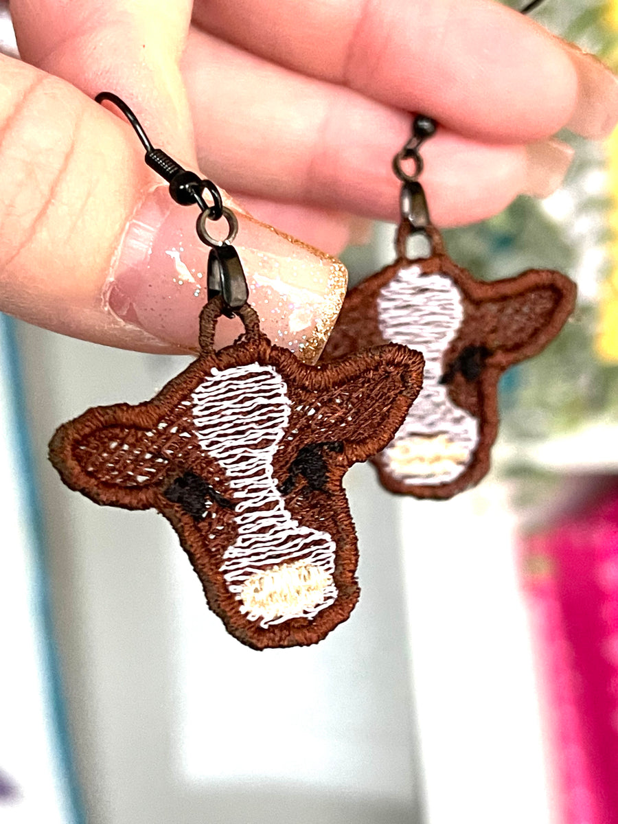 Two Color Cow Face Holstein style cow FSL Earrings - In the Hoop Frees ...