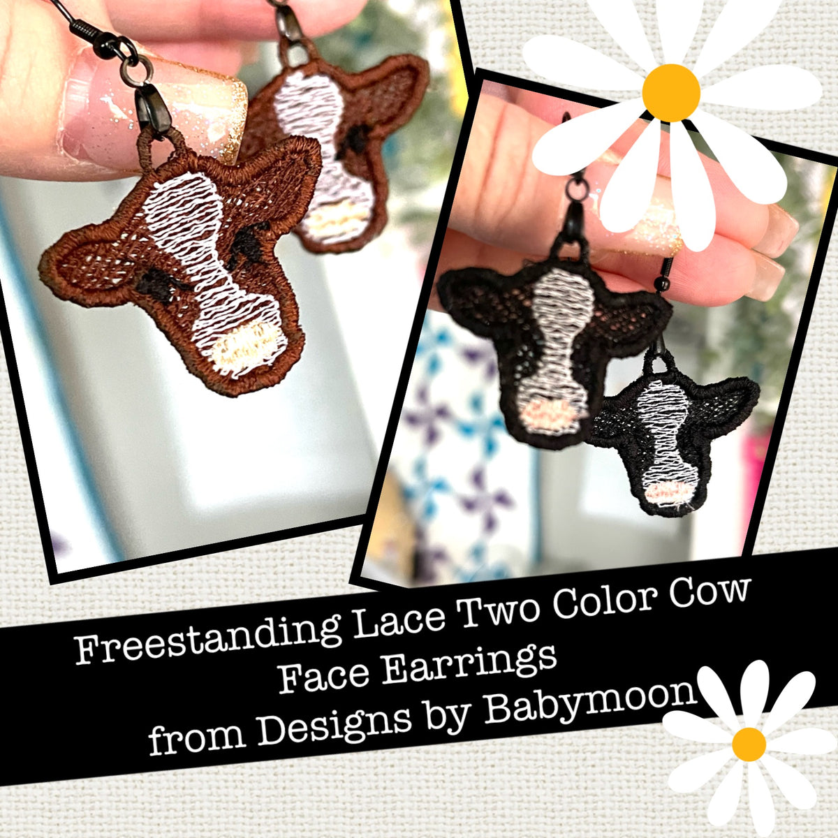 Two Color Cow Face Holstein style cow FSL Earrings - In the Hoop Frees ...