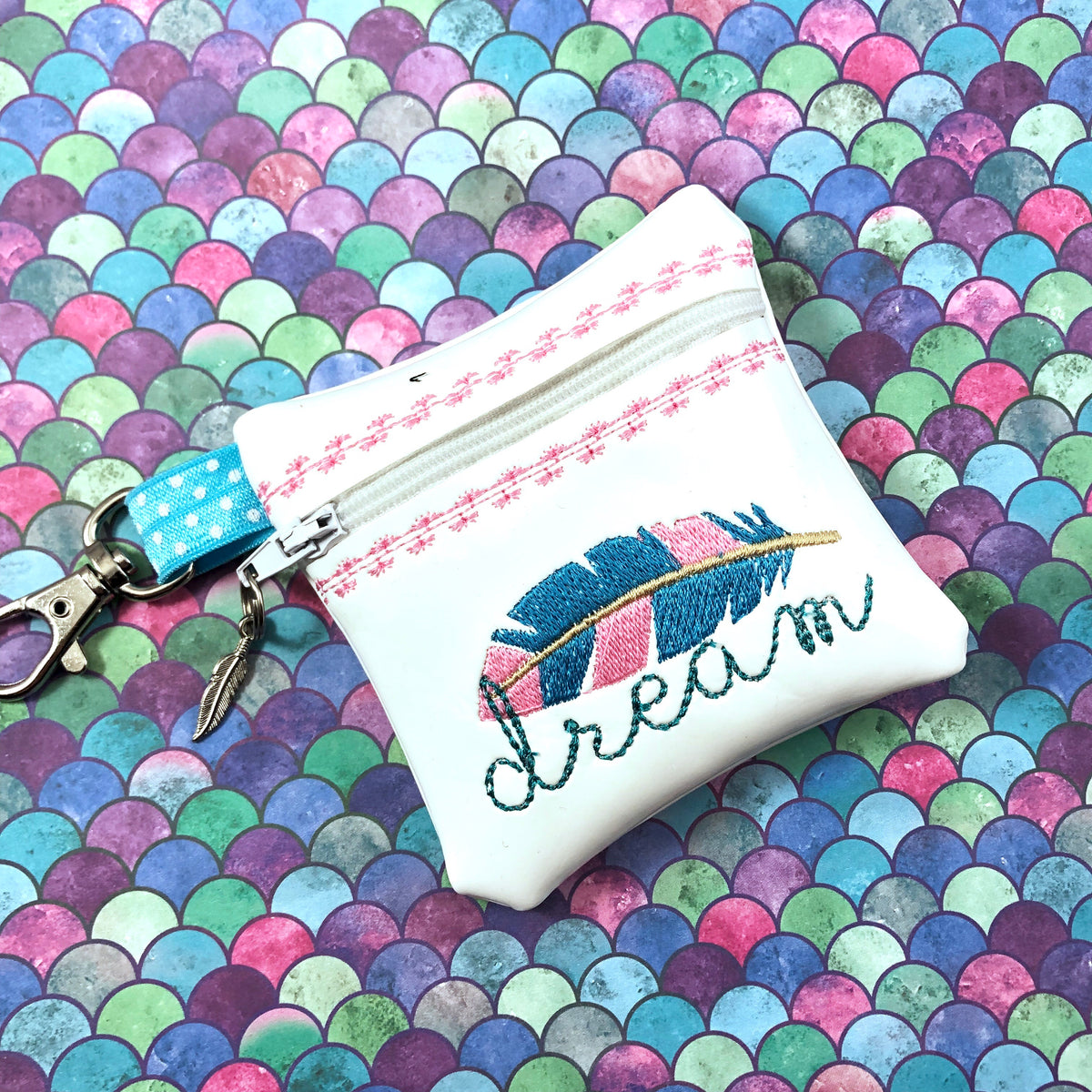 Dream Feather Zipper Pouch 4x4 – Designs By Babymoon