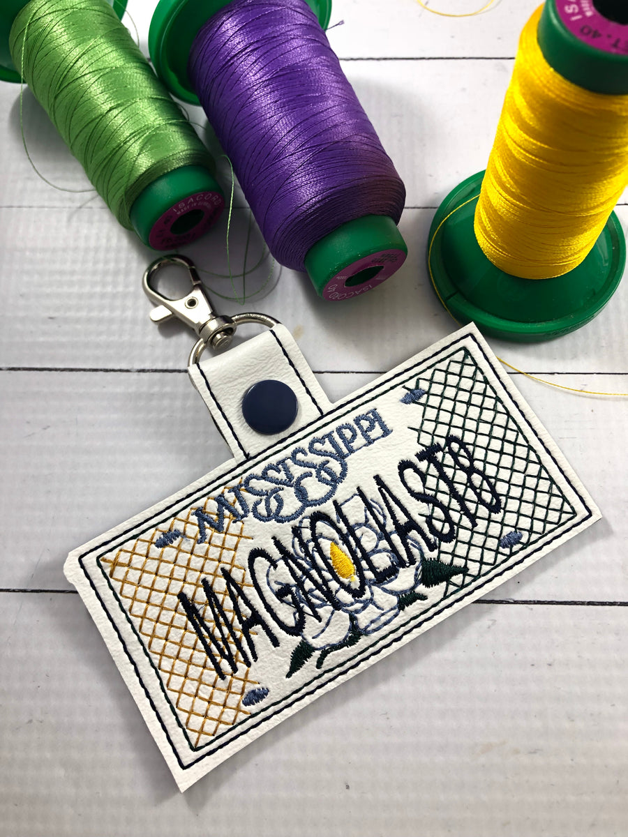 Mississippi Plate Embroidery Snap Tab – Designs By Babymoon