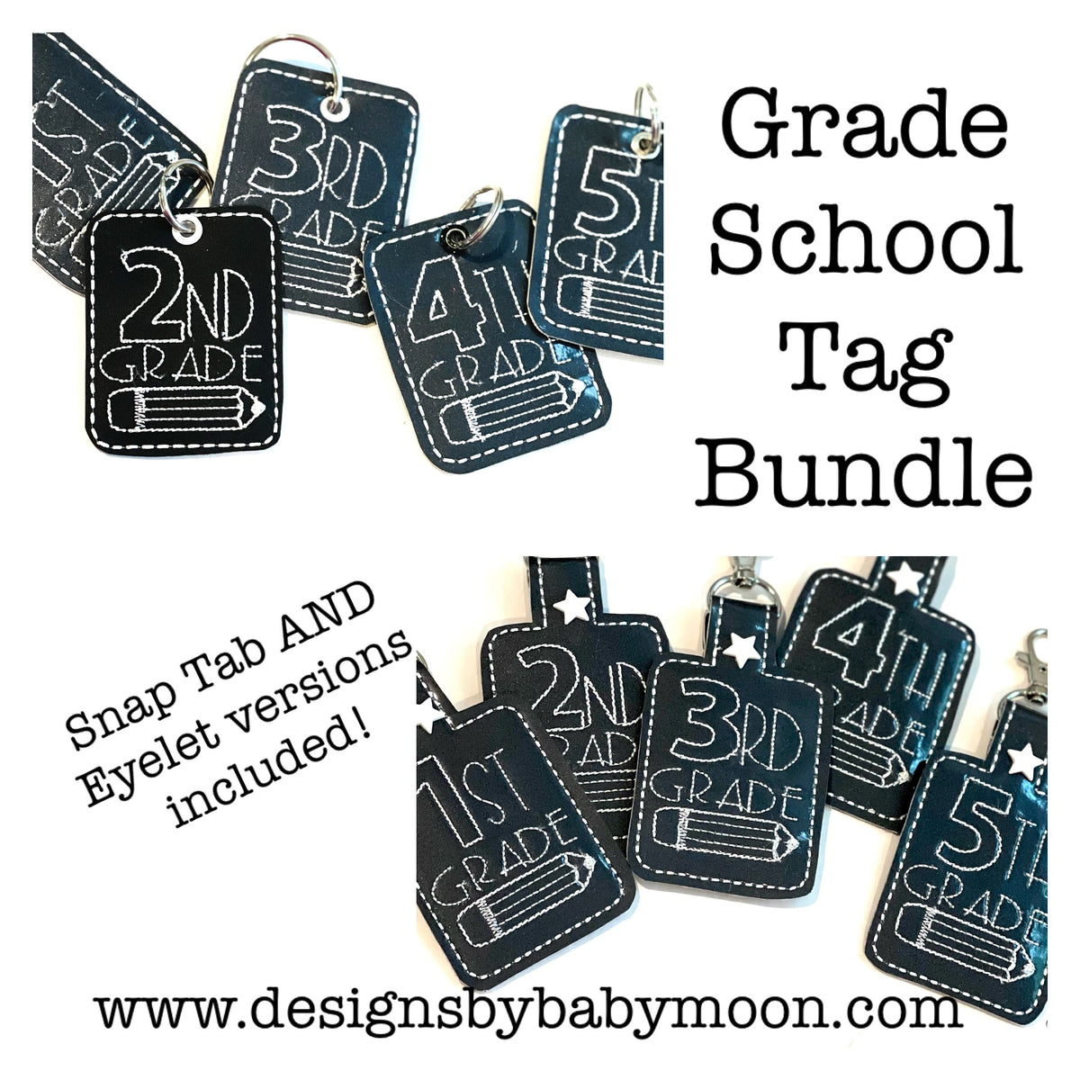 Bundle of Grade School Tags and Eyelets - 1st through 5th grade- 4x4 a ...